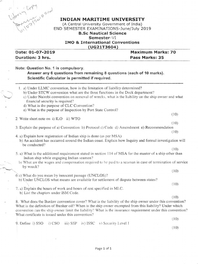 UG21T3604 IMO & International Conventions | PDF | Water Transport ...