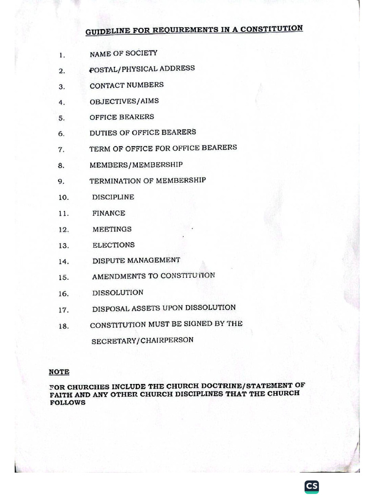 Guideline for Requirements in a Constitution | PDF