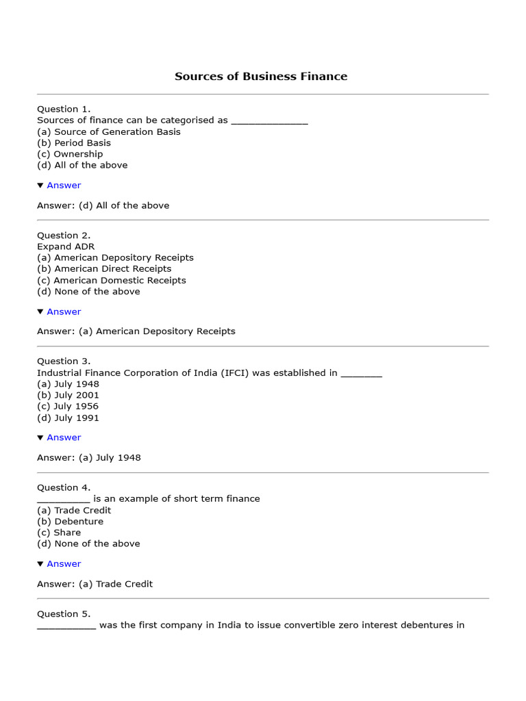 BST 11th Chapter 8 MCQs (Part 2) | PDF | Debt | Commercial Paper