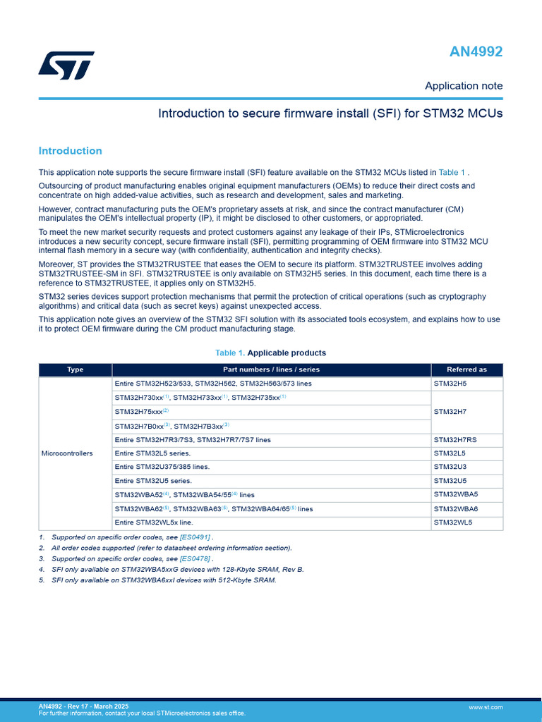 An4992 Introduction To Secure Firmware Install Sfi For Stm32 Mcus Stmicroelectronics en | PDF ...