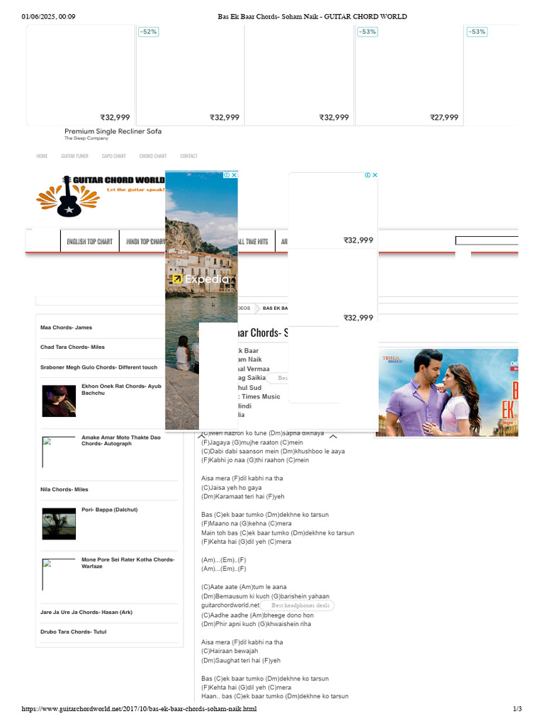 Bas Ek Baar Chords - Soham Naik - Guitar Chord World | PDF