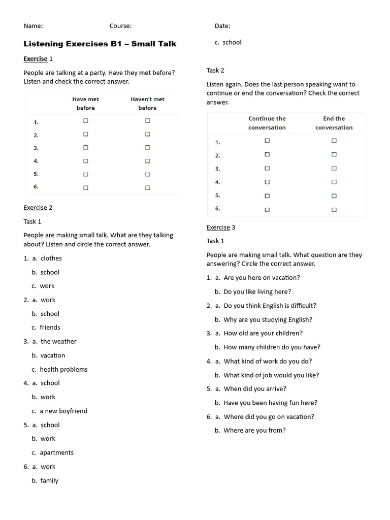 Listening Exercises B1 SMALL TALK | PDF