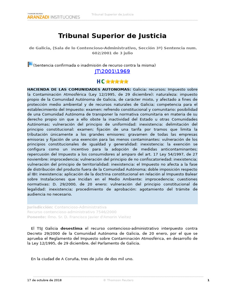 Jur - TSJ de Galicia, (Sala de Lo Contencioso-Administrativo, Seccion ...