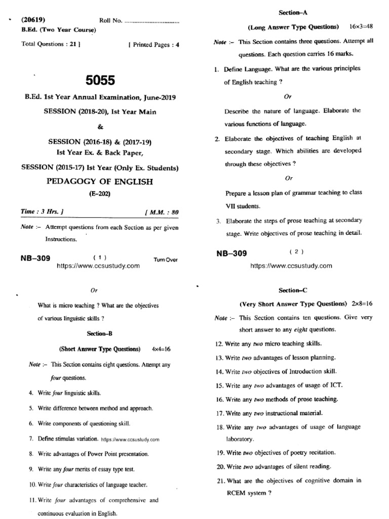 B Ed 1 Year Pedagogy of English 5055 Jun 2019 | PDF