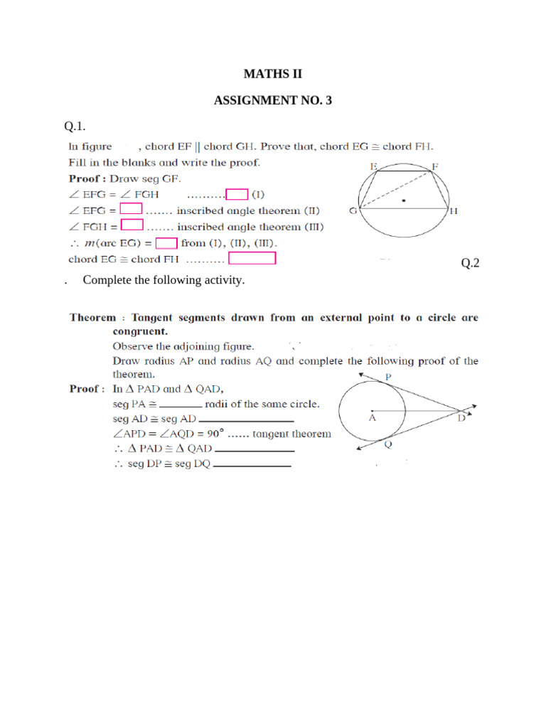 MATHS II Assignment 3 STD X | PDF