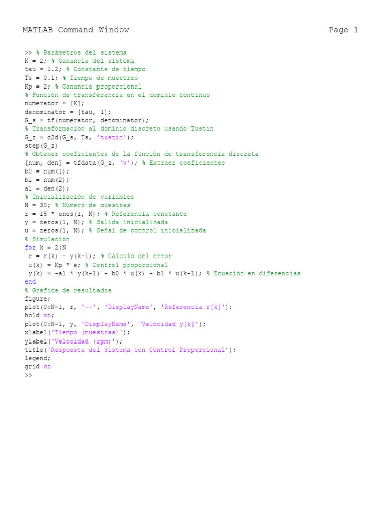 Codigo Matlab Ejercicio Evaluación. | PDF