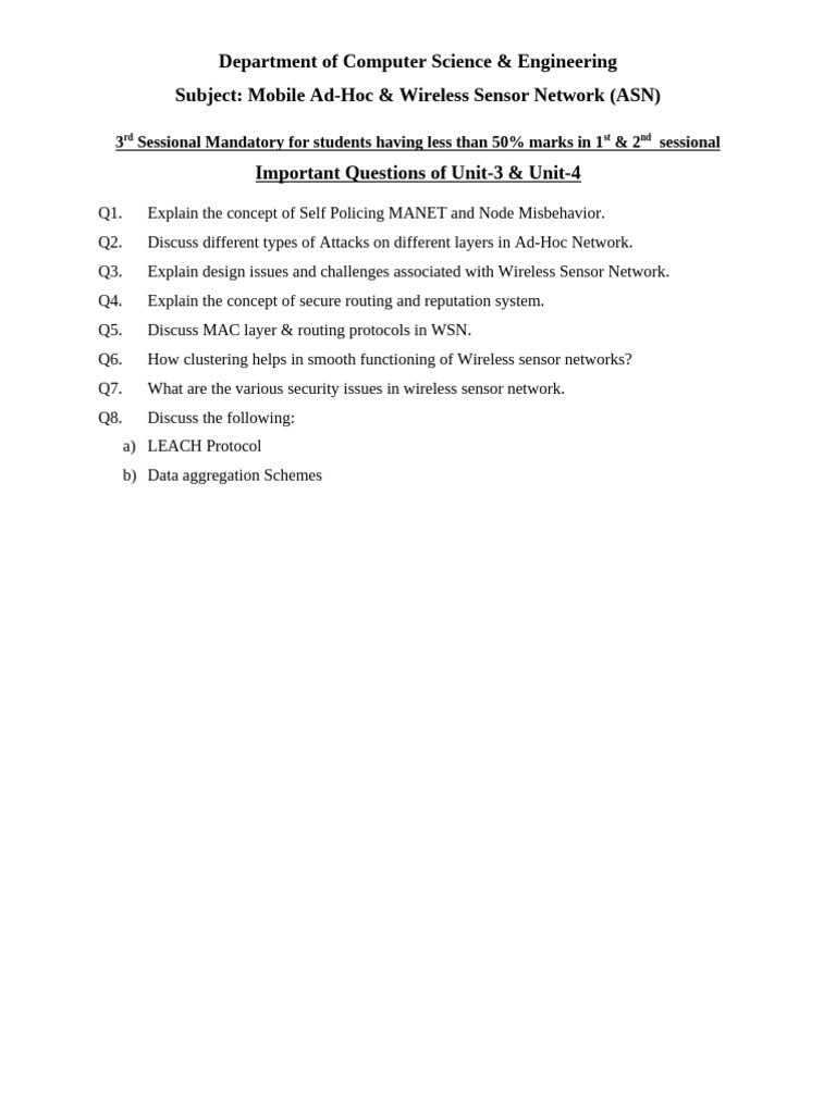 Class Test of ASN (Important Questions of Unit-3 & Unit-4) | PDF