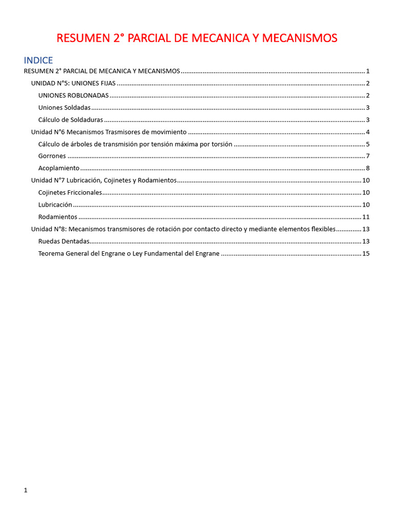 Resumen 2° Parcial mym (1) | PDF | Remache | Engranaje