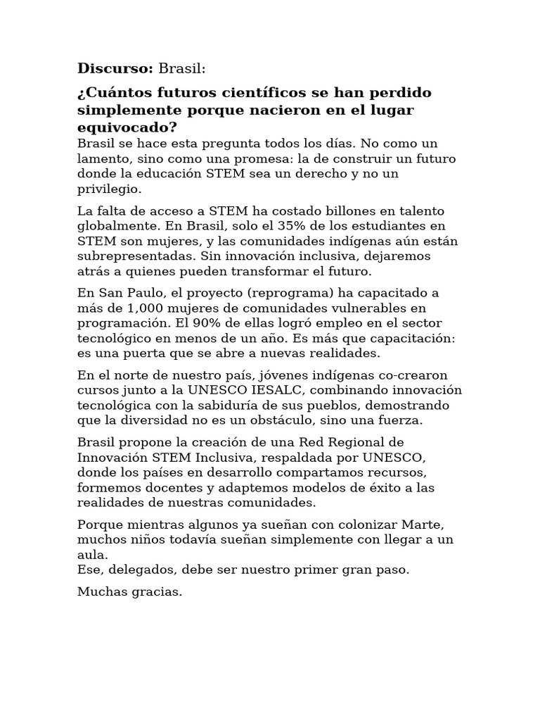 Discurs 1 | PDF | Ciencia, Tecnología, Ingeniería y Matemáticas. | Brasil