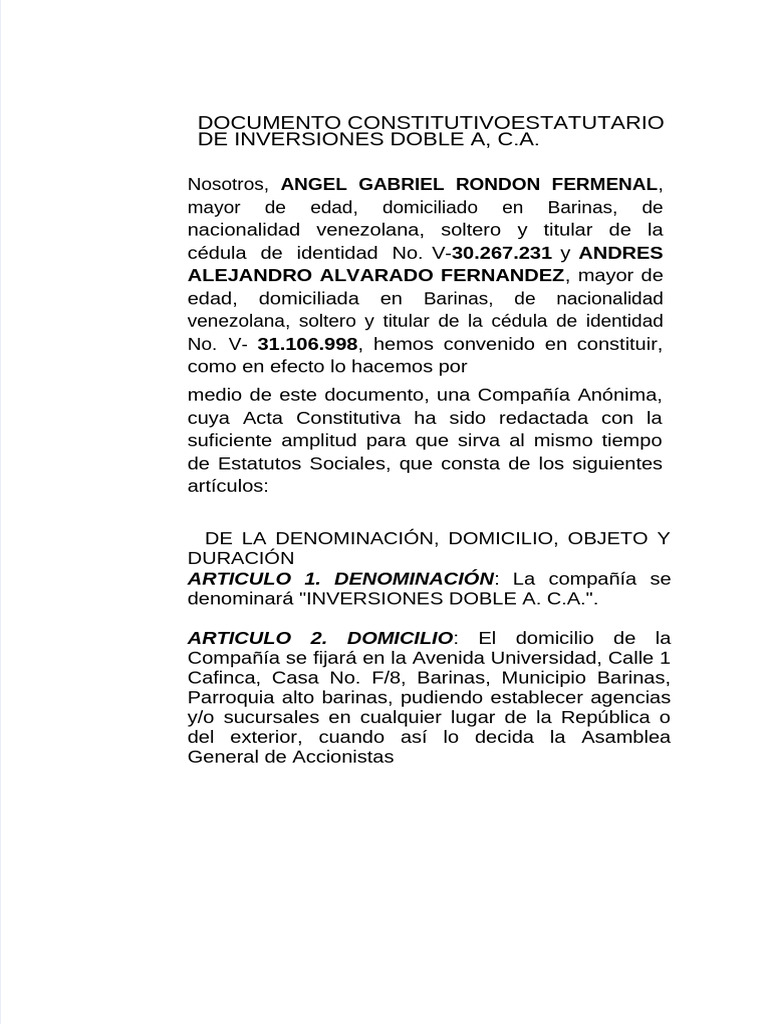 acta constitutiva 2 | PDF | Sociedad de responsabilidad limitada | Compartir (Finanzas)