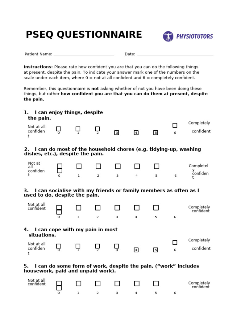 Pain Self Efficacy Questionnaire Questionnaire | PDF | Pain | Psychology