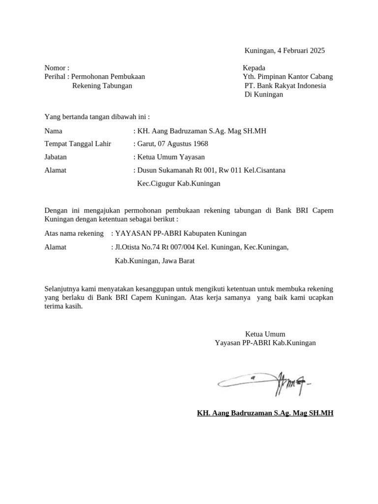 Surat Permohonan Rek | PDF