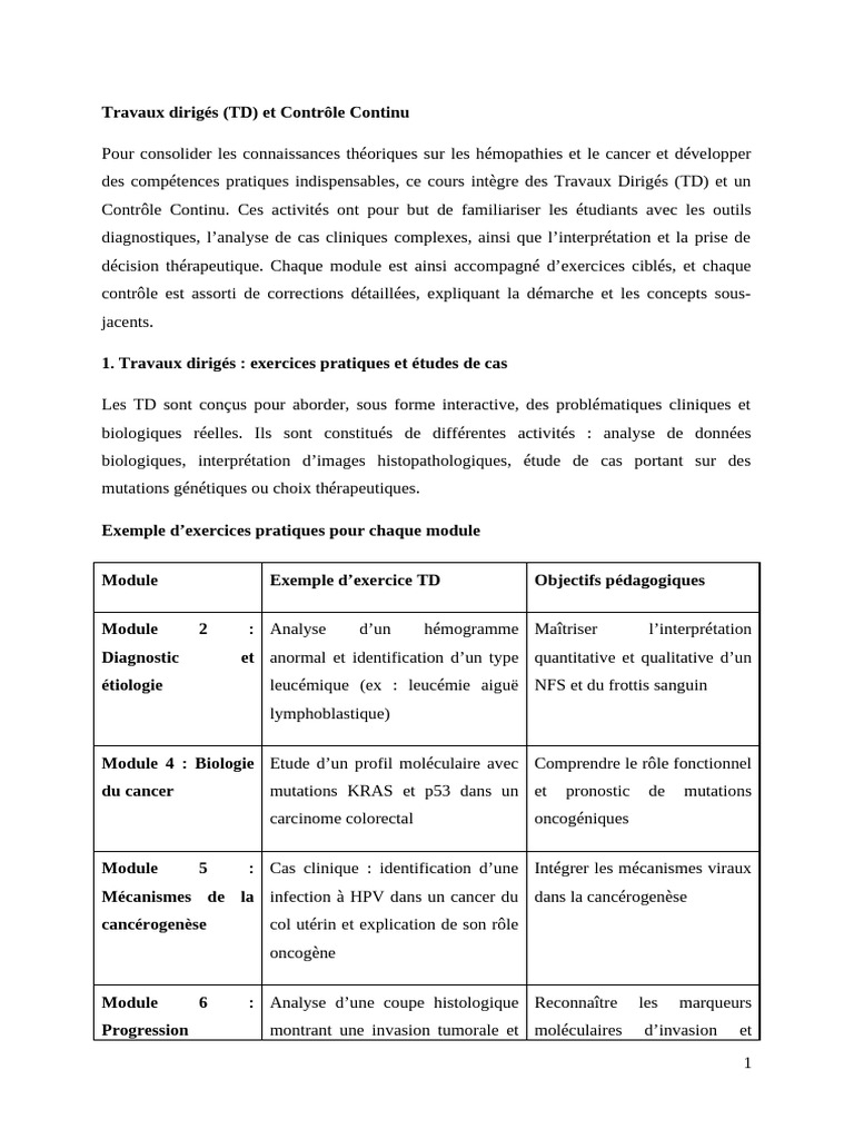 TD et Contrôle Continu en Hémato-Oncologie | PDF | Cancer | Métastase