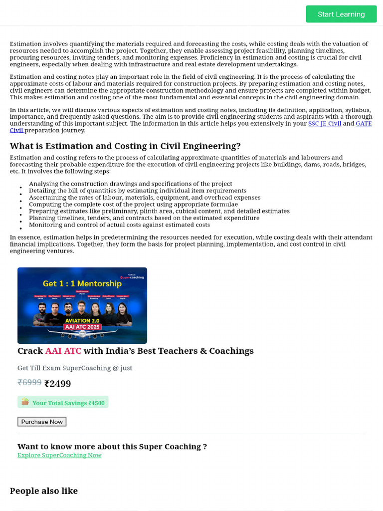 Estimation And Costing Notes Download Subject Notes Free Pdf For Ae