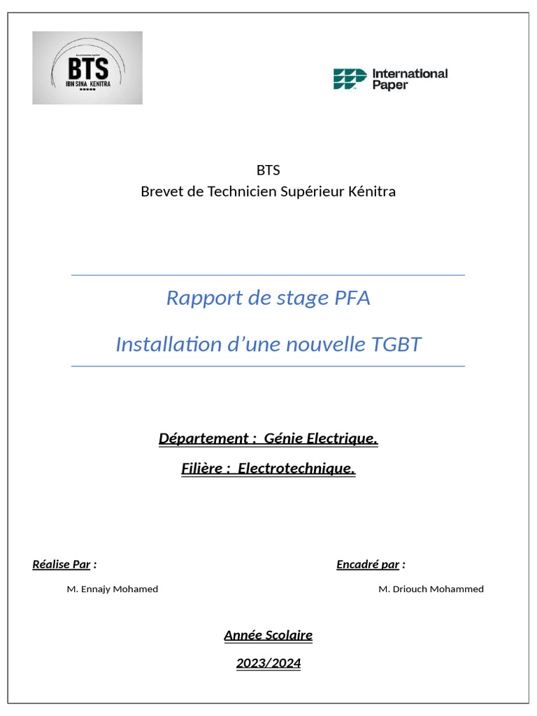 Rapport de Stage PFA Principale | PDF | Papier | Pâte à papier