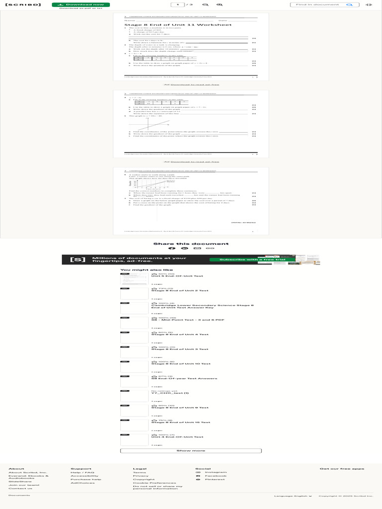 Cambridge Math 8 Unit 11 Worksheet | PDF | Scribd