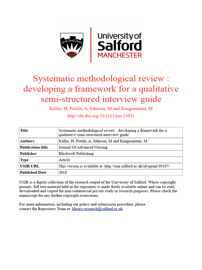 Framework for Qualitative Interview Guide | PDF | Methodology ...