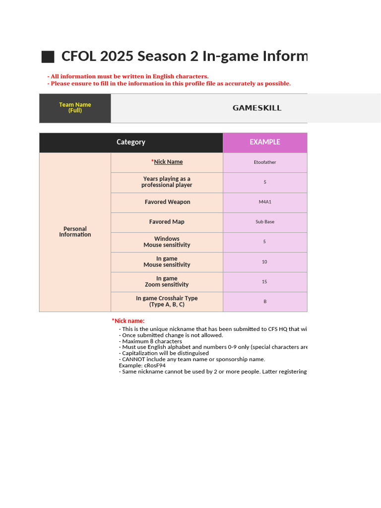 CFOL 2025 Season 2 Player Profiles | PDF