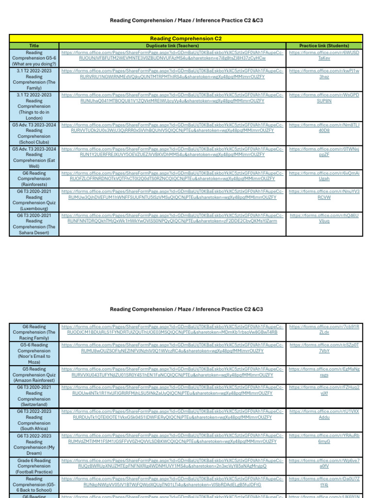 Reading Comprehension, Maze and Inference Practice 2024-2025 | PDF
