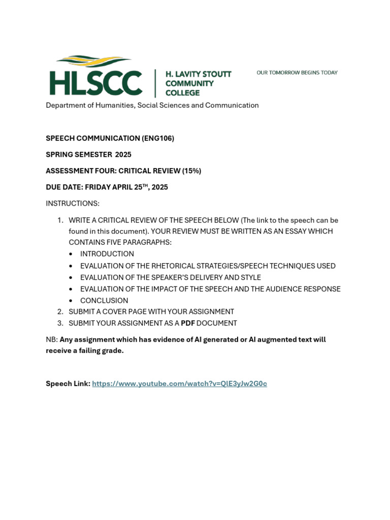 Critical Review Assignment Spring Semester 2025 Eng 106s - Copy (1) (8 ...