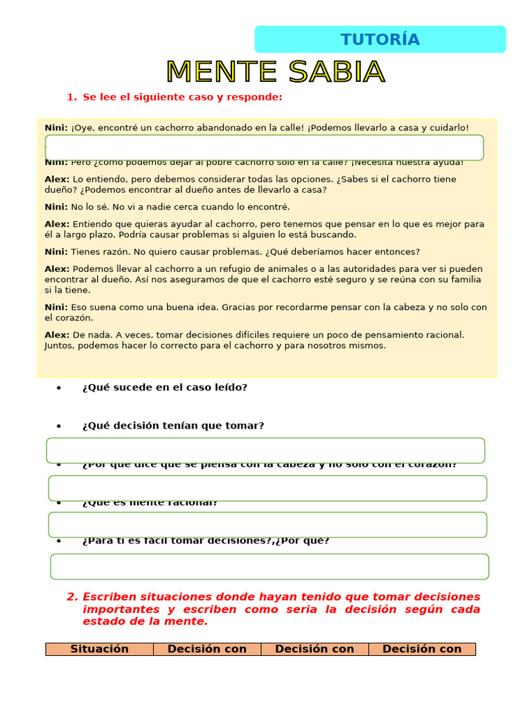 Ficha Tutoría-Mente Sabia | PDF