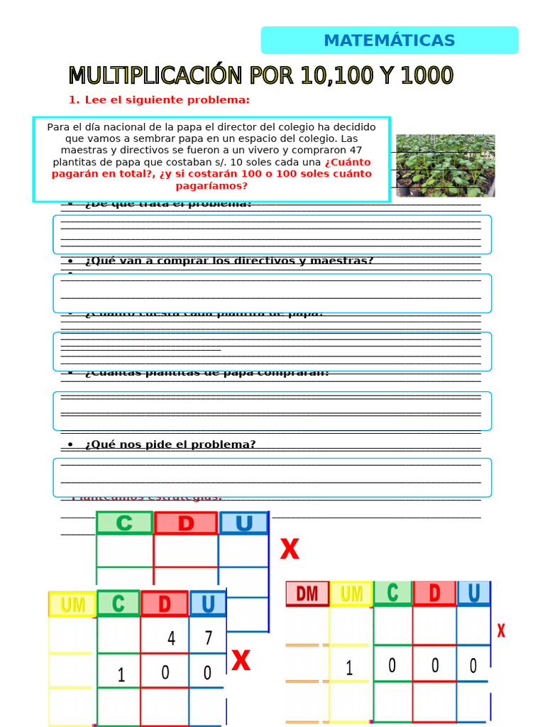 Ficha Mate-Multiplicación Por 10,100 y 1000 | PDF