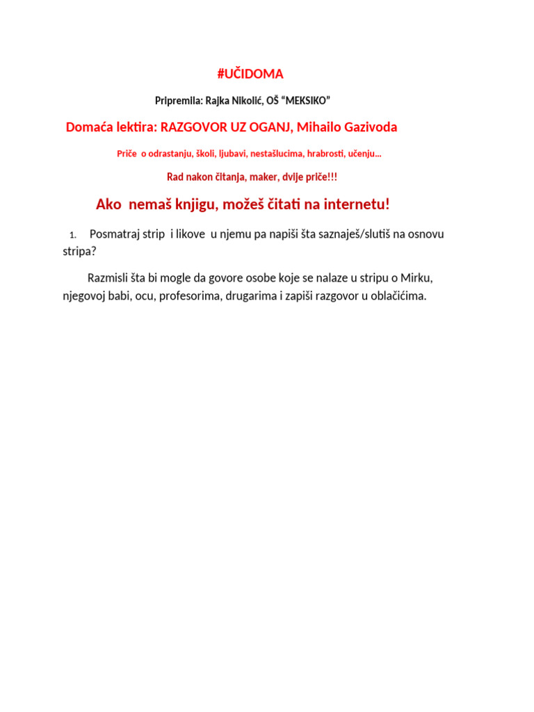 Domaća Lektira - Razgovor Uz Oganj | PDF