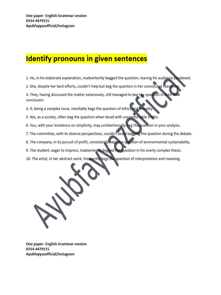 Identify Pronoun | PDF