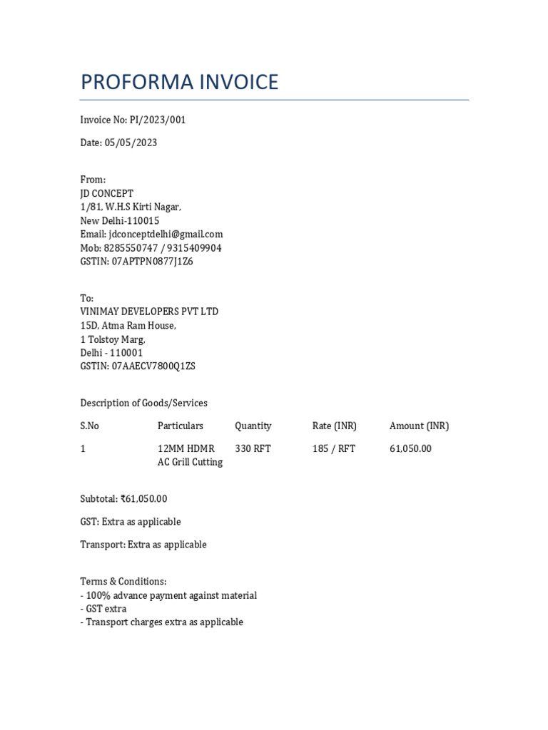 Proforma Invoice JD Concept | PDF