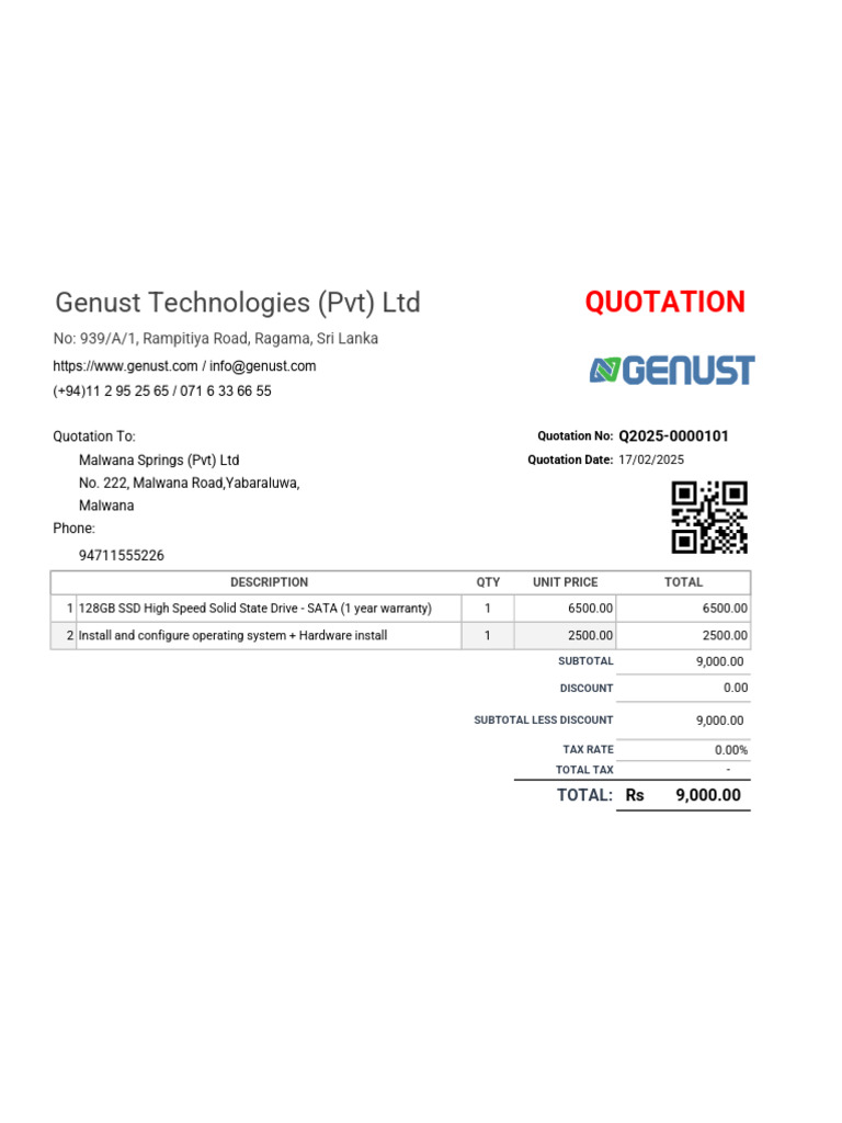 Genust Technologies (PVT) LTD: Quotation | PDF