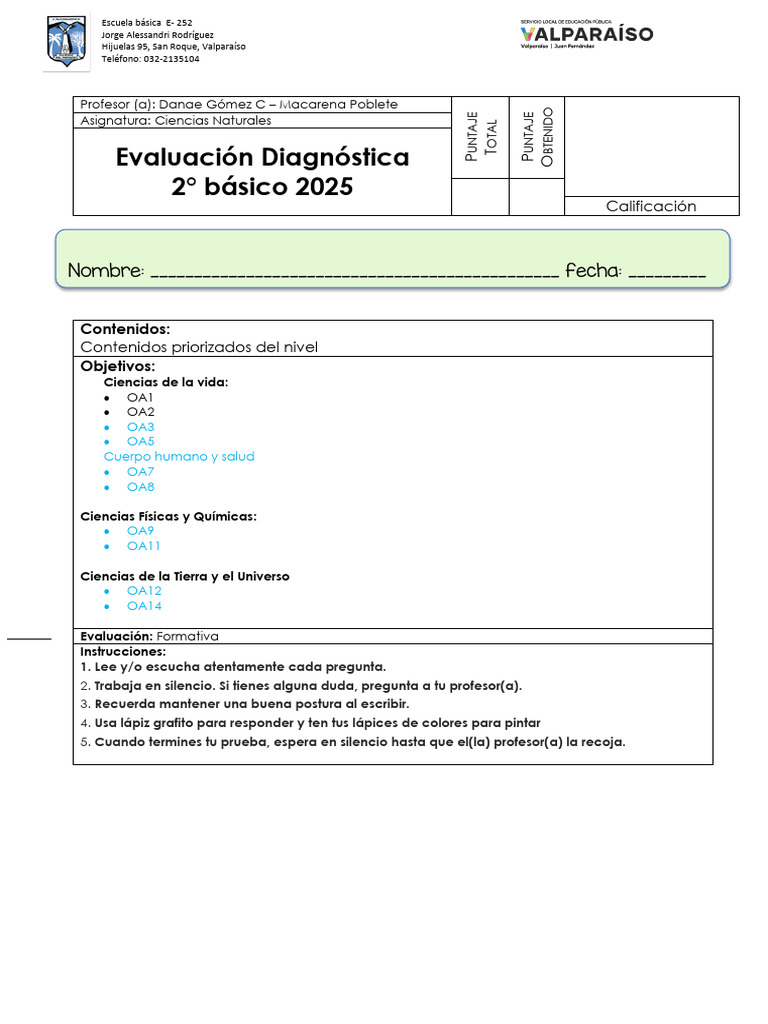 2025 Diagnostico de Ciencia Segundo | PDF