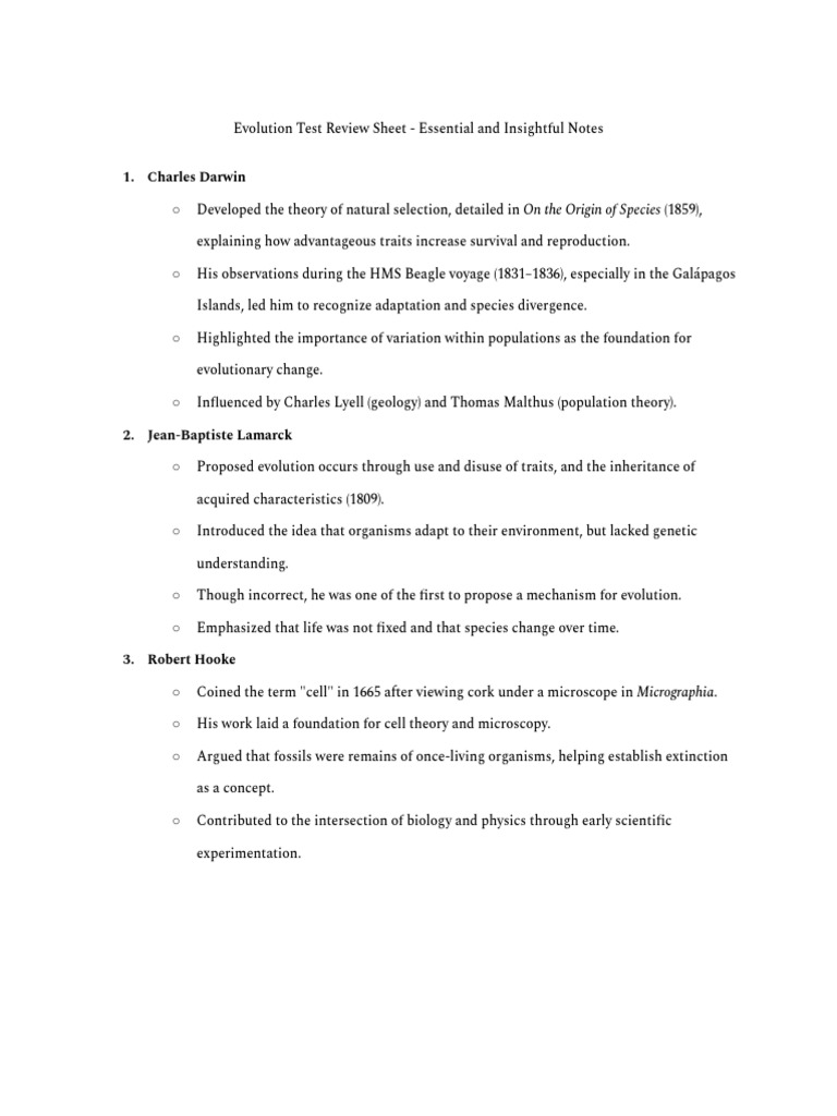 Evolution Test Review Sheet - Essential and Insightful Notes | PDF ...