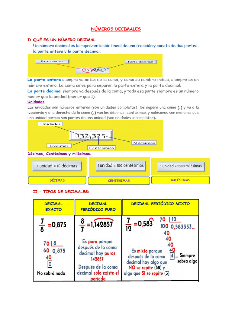 Concepto y Clases de Números Decimales | PDF
