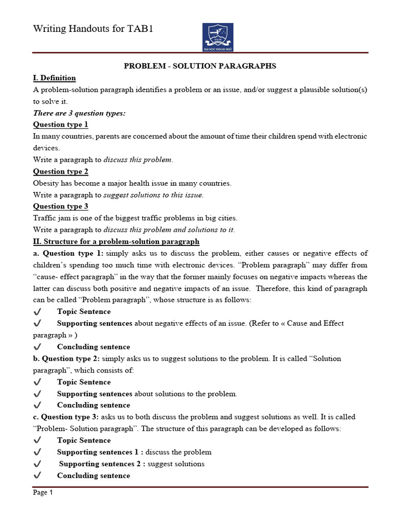 Writing Handout 7 ProblemSolutionParagraph | PDF | Traffic | Obesity
