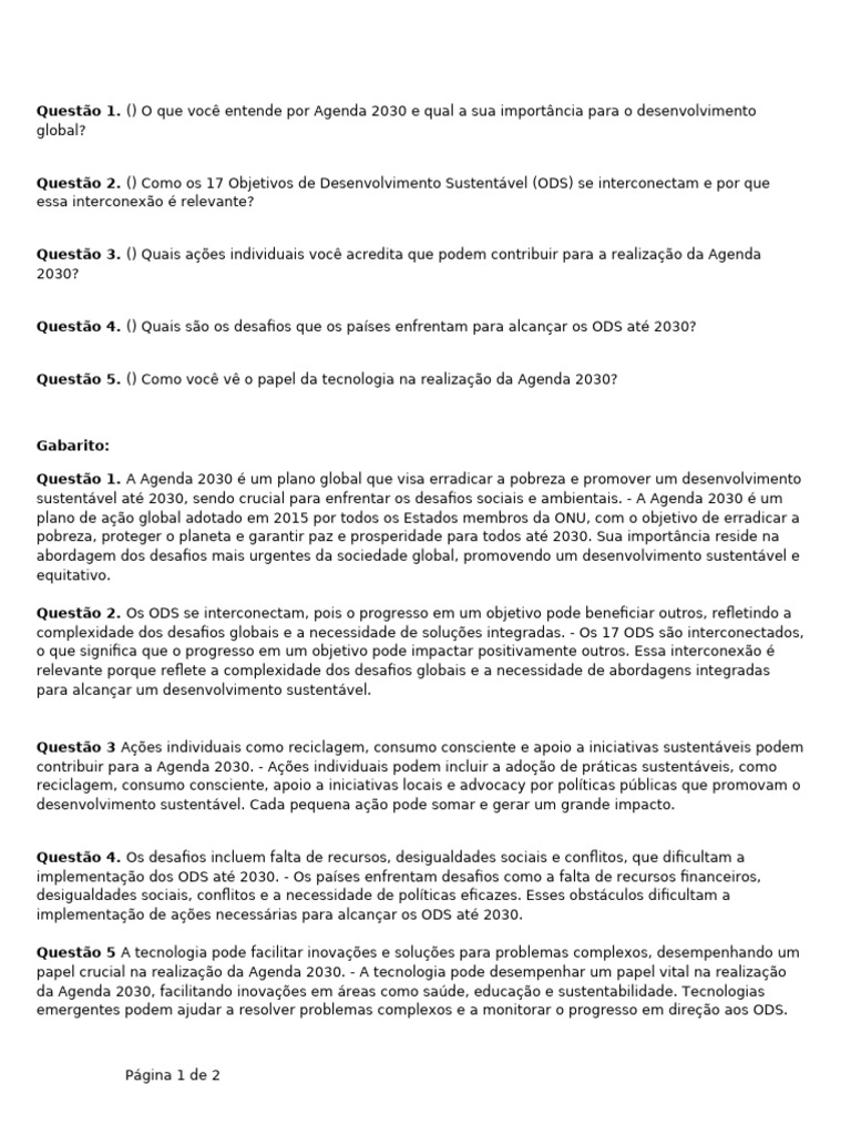 Atividade Ods | PDF | Sustentabilidade | Desenvolvimento sustentável