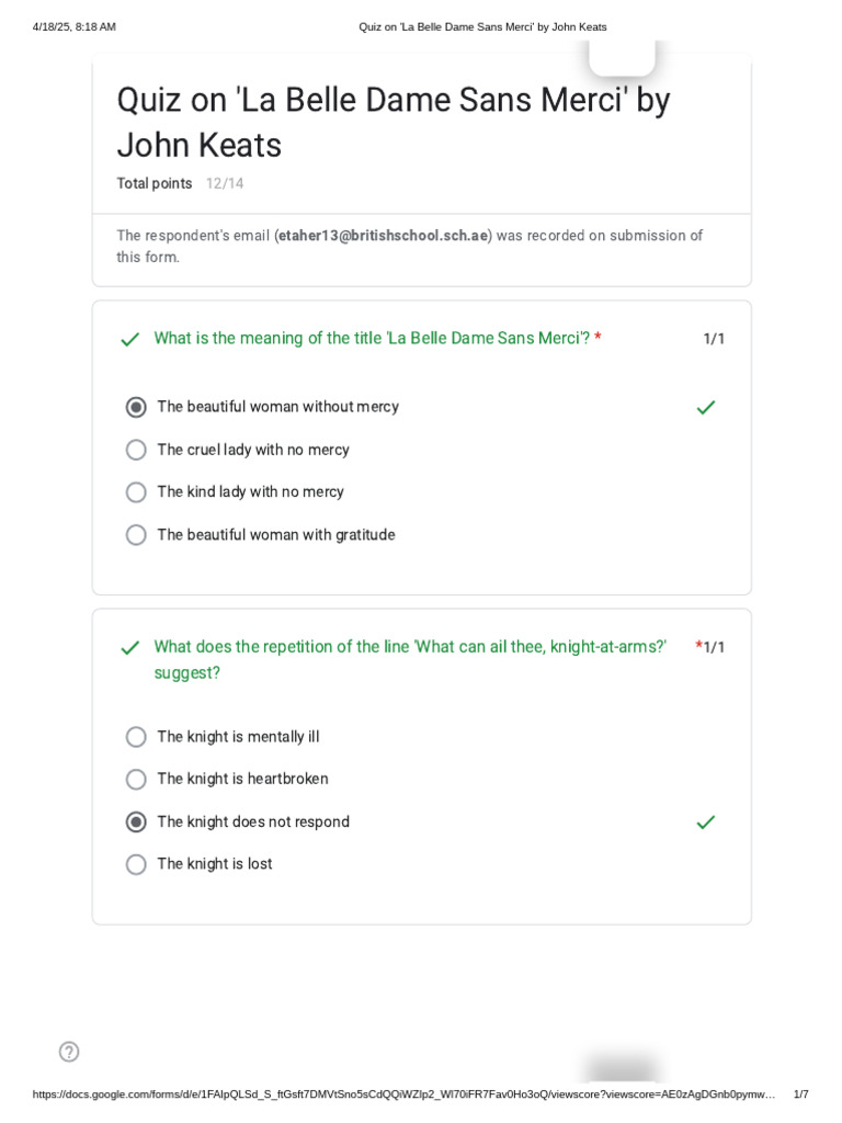 La Belle Dame Sans Merci' by John Keats | PDF