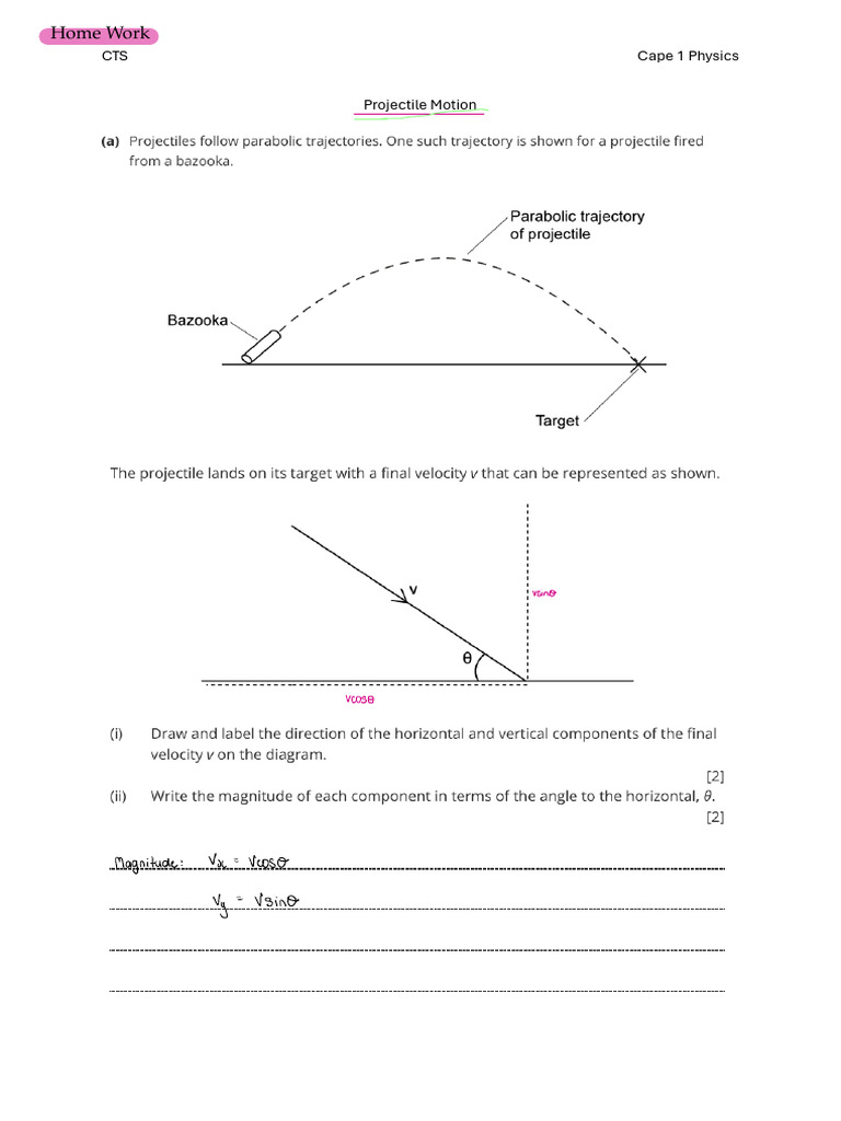 Projectile Motion Homework | PDF | Physics