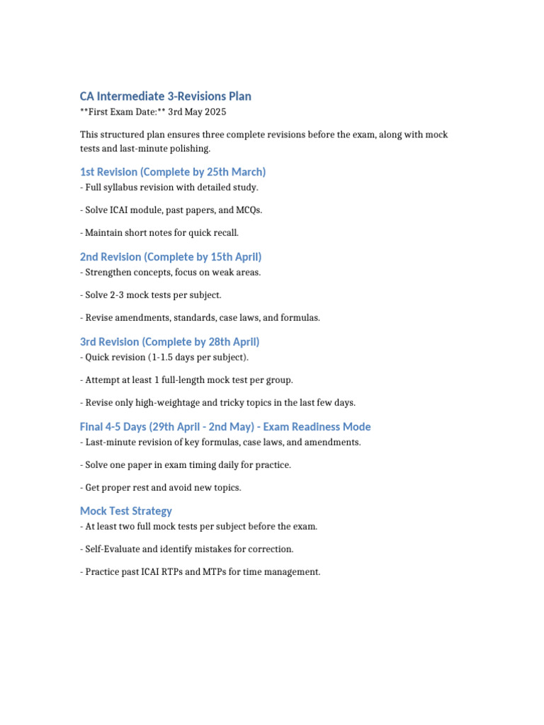 CA Intermediate Revision Plan | PDF