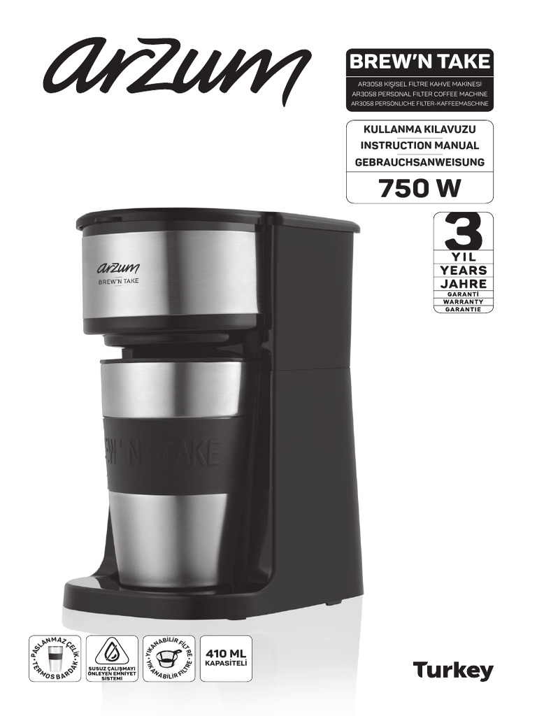 Arzum Brewn Take Kisisel Filtre Kahve Makinesi Ar3058 | PDF