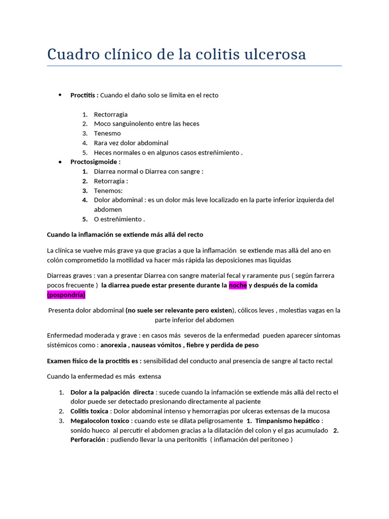 Cuadro Clínico de La Colitis Ulcerosa y Enf de Cronh | PDF | Diarrea | Colitis ulcerosa