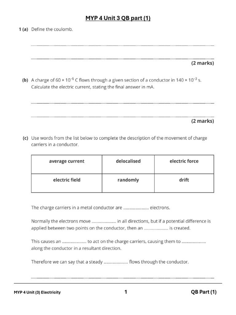 MYP 4 Unit 3 QB Part 1 | PDF