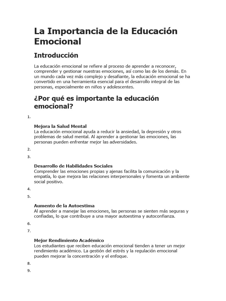Educación Emocional: Clave para el Bienestar | PDF | Las emociones ...