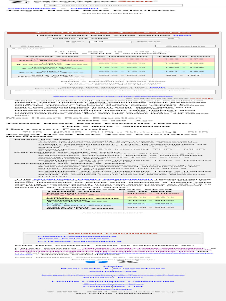 Target Heart Rate Calculator | PDF | Heart Rate | Aerobic Exercise