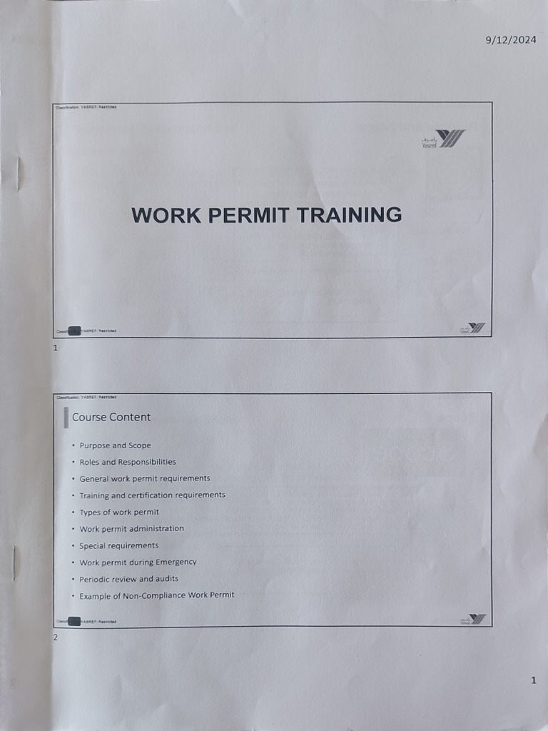 YASREF WPR Work Permit Receiver Roles and Responsibilities | PDF