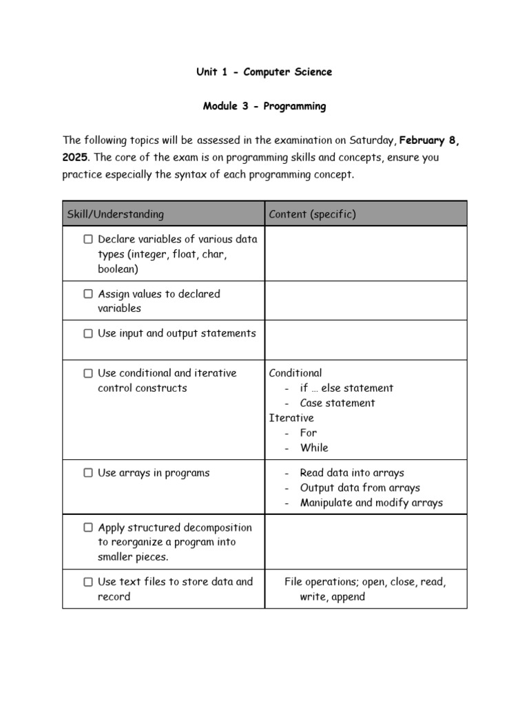 CTS CS U1 - Revision Guide | PDF