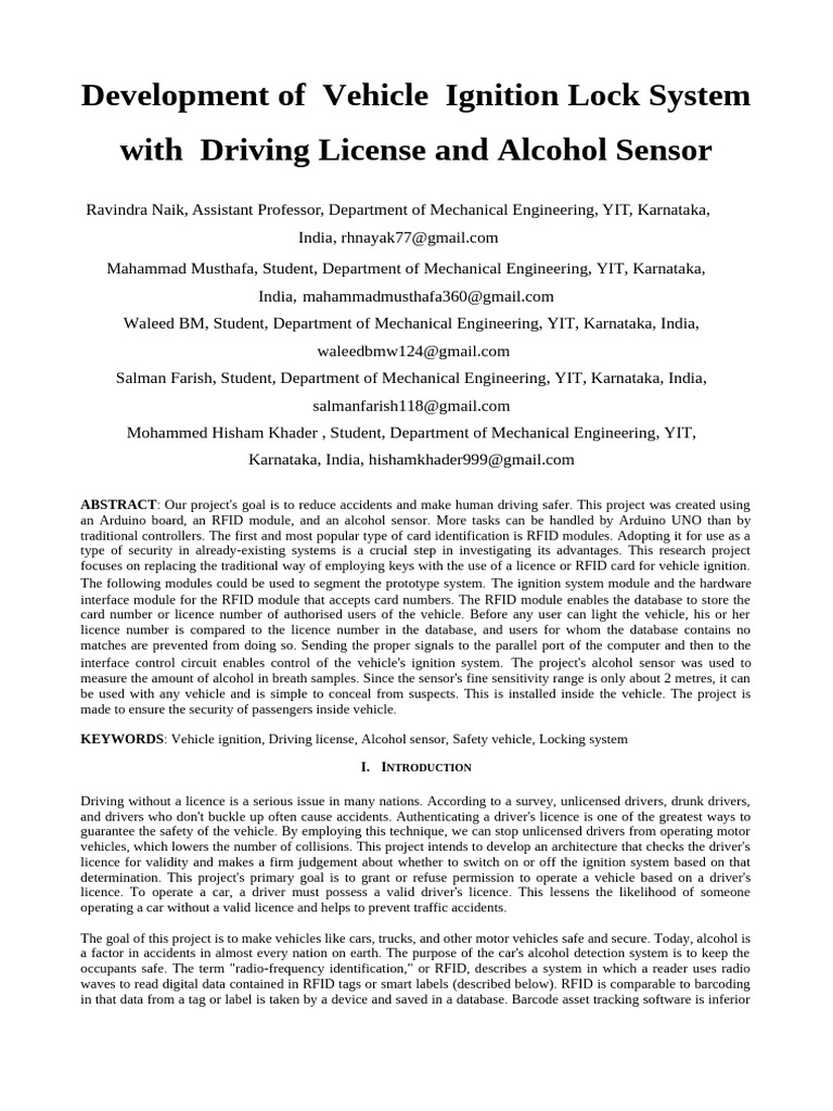Development of Vehicle Ignition Lock System With Driving License and ...