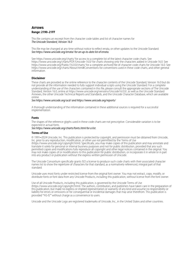 Arrows: The Unicode Standard, Version 16.0 | PDF | Symbols | Text