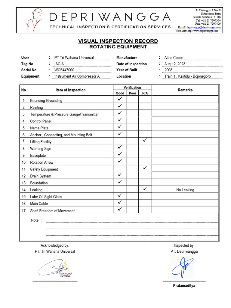 Inspection Record 2 IAC A | PDF | Manufactured Goods | Equipment
