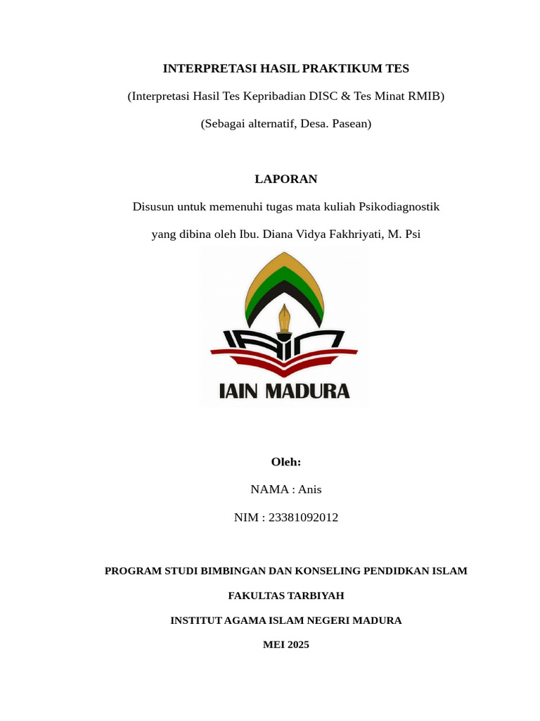 16. Anis. Laporan Disc Dan Rmib | PDF