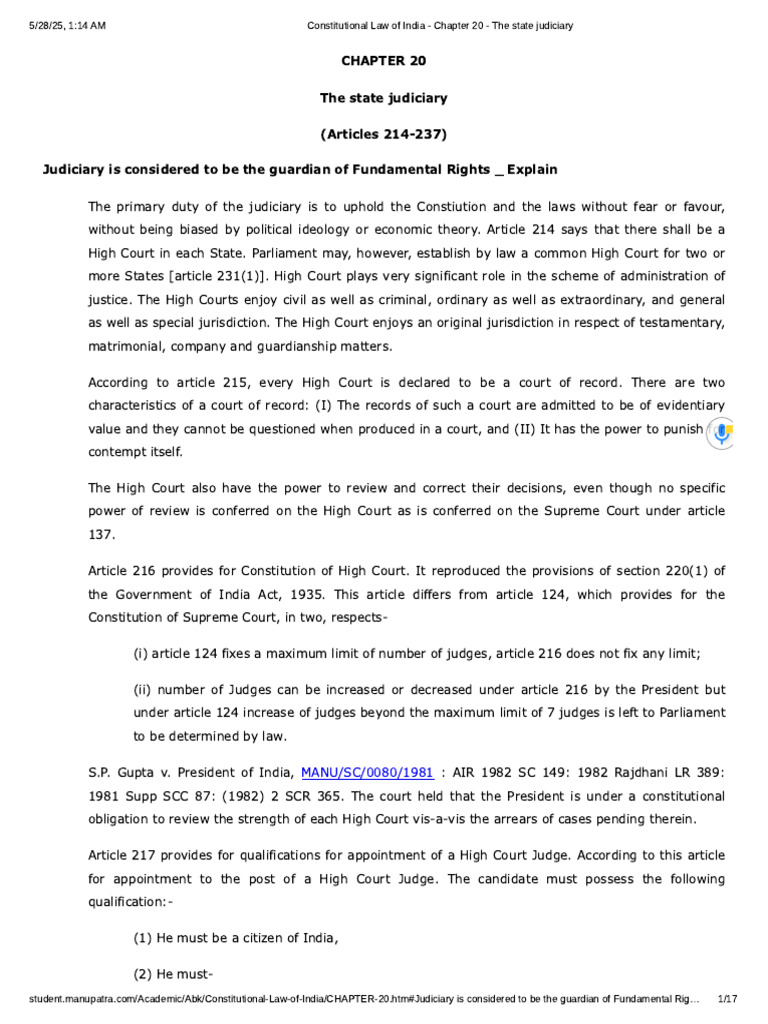 Constitutional Law of India - Chapter 20 - The State Judiciary | PDF | Writ Of Prohibition ...